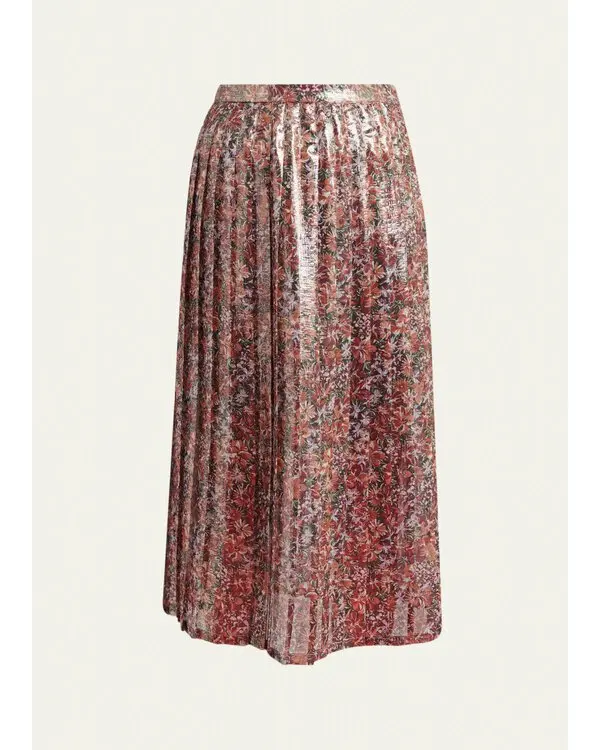 Valentino Garavani Metallic Silk Floral Pleated Midi-skirt - Multi