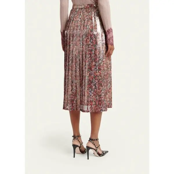Valentino Garavani Metallic Silk Floral Pleated Midi-skirt