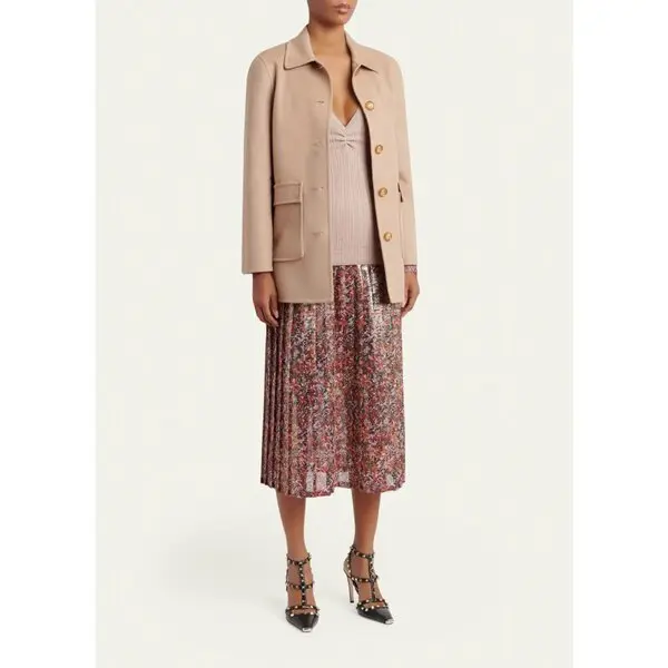 Valentino Garavani Metallic Silk Floral Pleated Midi-skirt