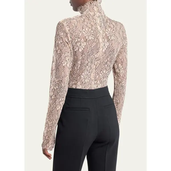 Valentino Garavani Mock-neck Lace Jersey Long-sleeve Bodysuit