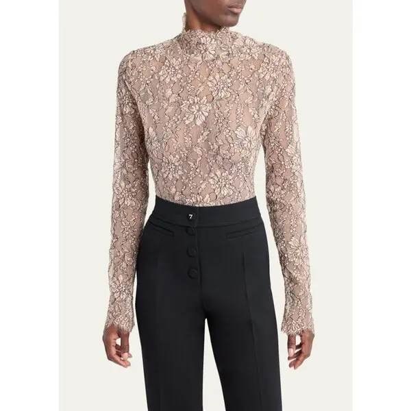 Valentino Garavani Mock-neck Lace Jersey Long-sleeve Bodysuit