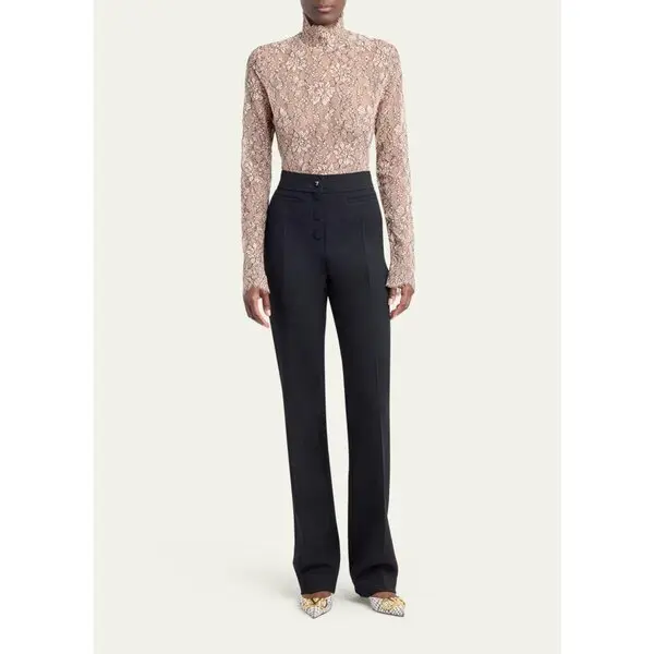 Valentino Garavani Mock-neck Lace Jersey Long-sleeve Bodysuit