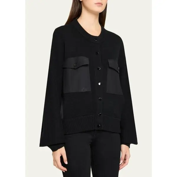 FRAME The Contrast Cashmere Cardigan - Black