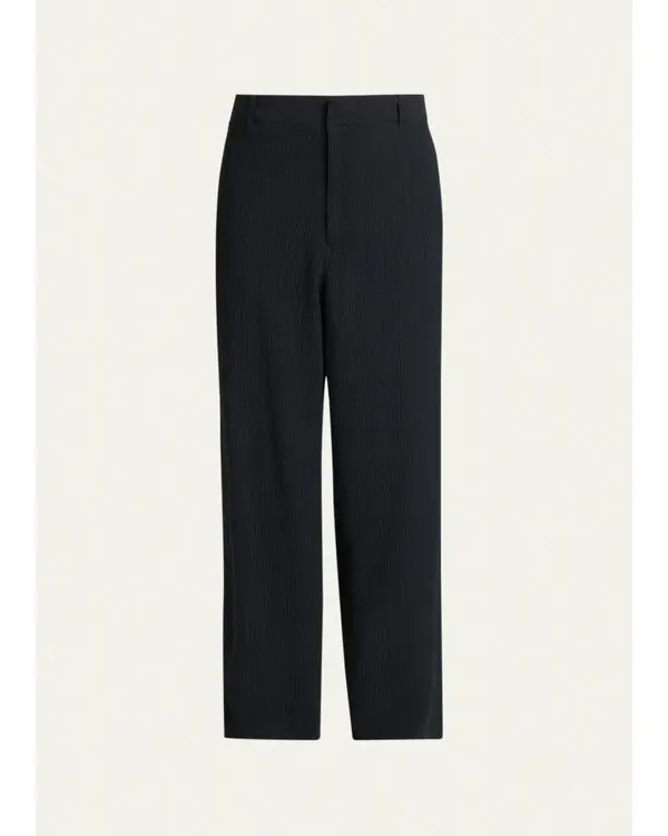 Giorgio Armani Seersucker Wide-leg Trousers - Navy