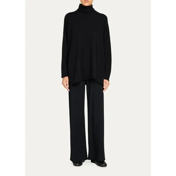 Eskandar Cashmere A-line Scrunch Neck Sweater Long Length - Black