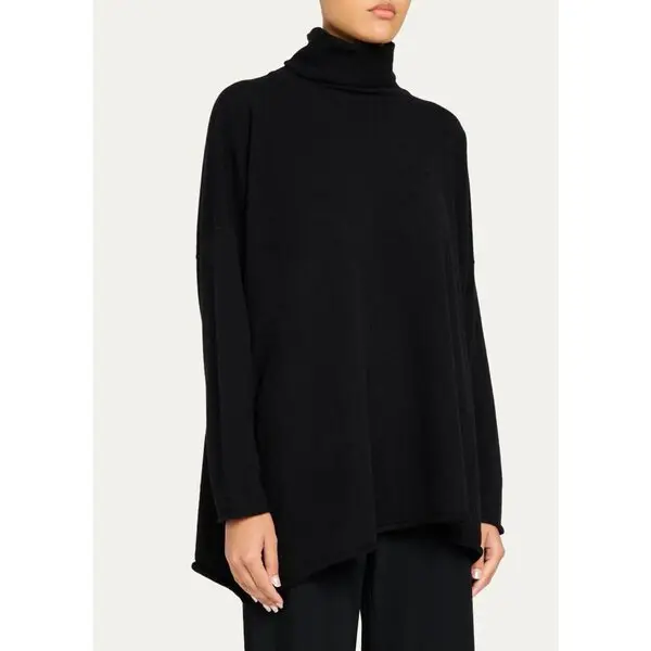 Eskandar Cashmere A-line Scrunch Neck Sweater Long Length - Black