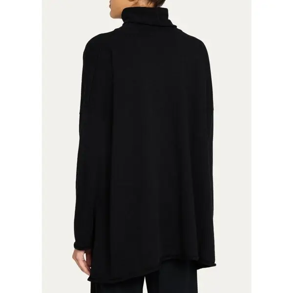 Eskandar Cashmere A-line Scrunch Neck Sweater Long Length - Black