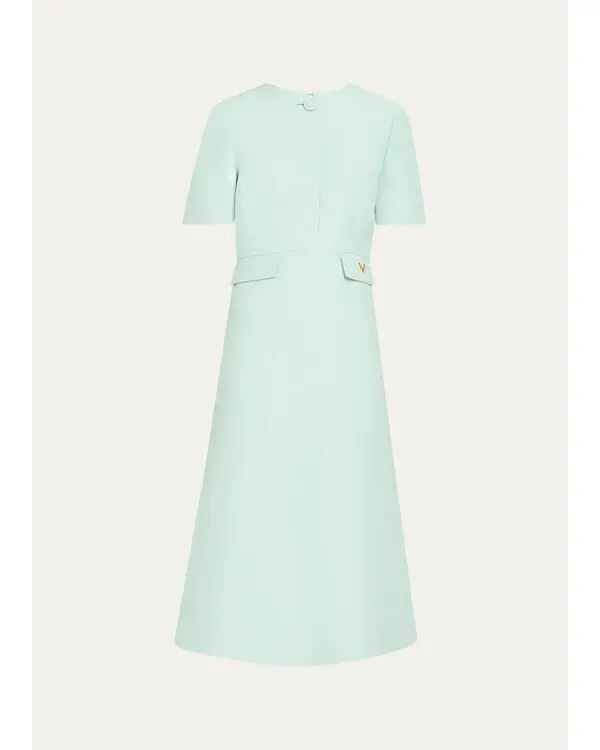 Valentino Garavani V-logo Pockets Short-sleeve Wool Silk Midi Dress - Green