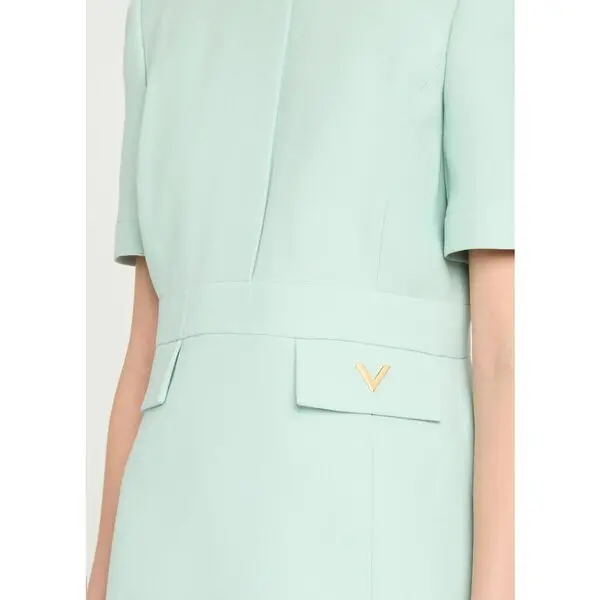 Valentino Garavani V-logo Pockets Short-sleeve Wool Silk Midi Dress