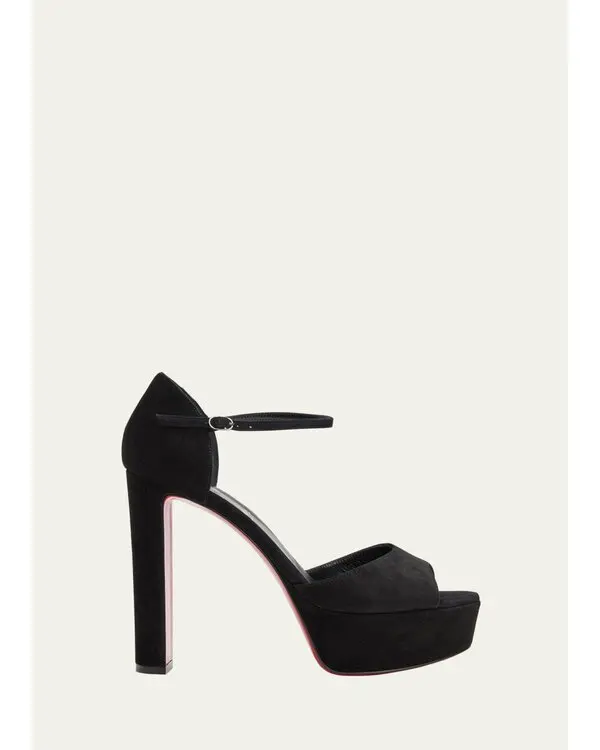 CHRISTIAN LOUBOUTIN 130mm Sandaloo Suede Platform Sandals - Black