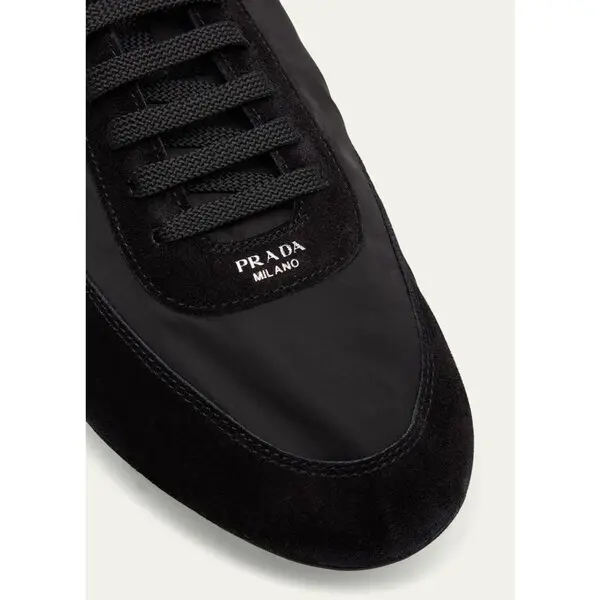 Prada Collapse Nylon And Suede Low-top Sneakers - Black