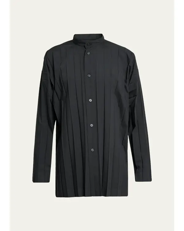 Issey Miyake Edge Pleated Band-collar Shirt