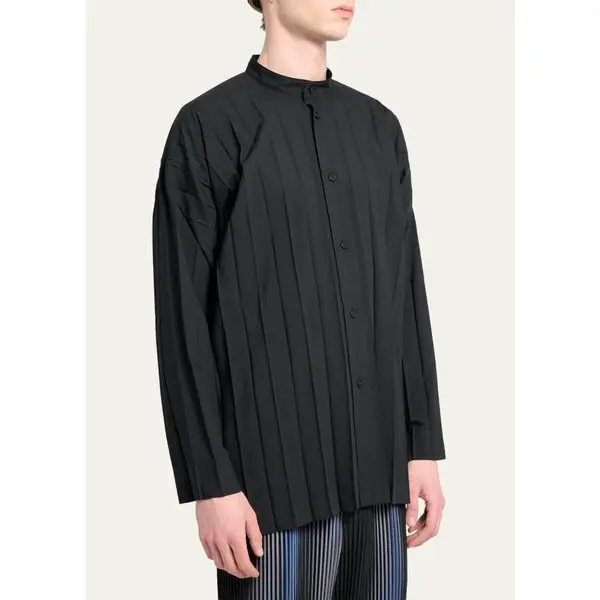 Issey Miyake Edge Pleated Band-collar Shirt