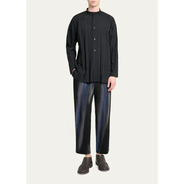 Issey Miyake Edge Pleated Band-collar Shirt
