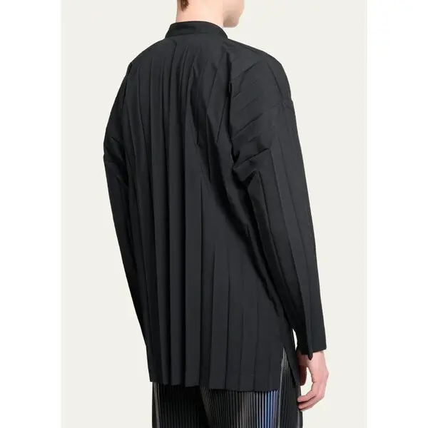 Issey Miyake Edge Pleated Band-collar Shirt