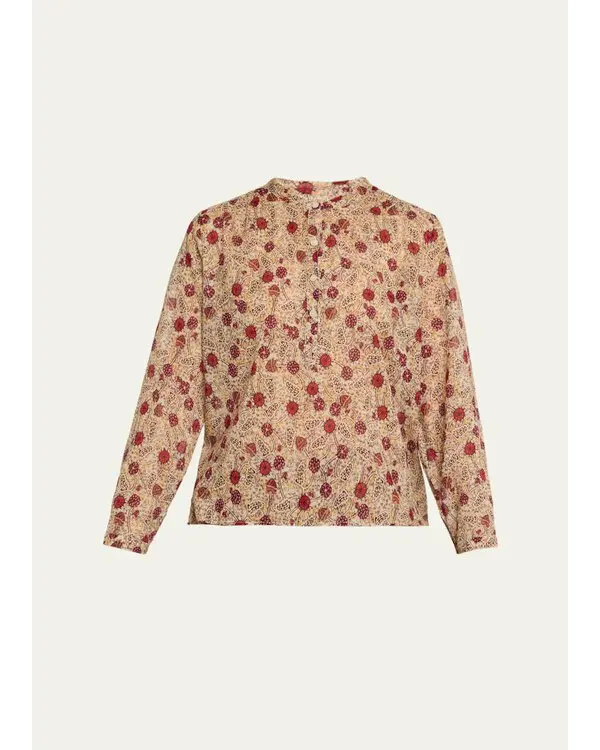 Isabel Marant Étoile Maria Floral Cotton Top - Ecru/raspberry
