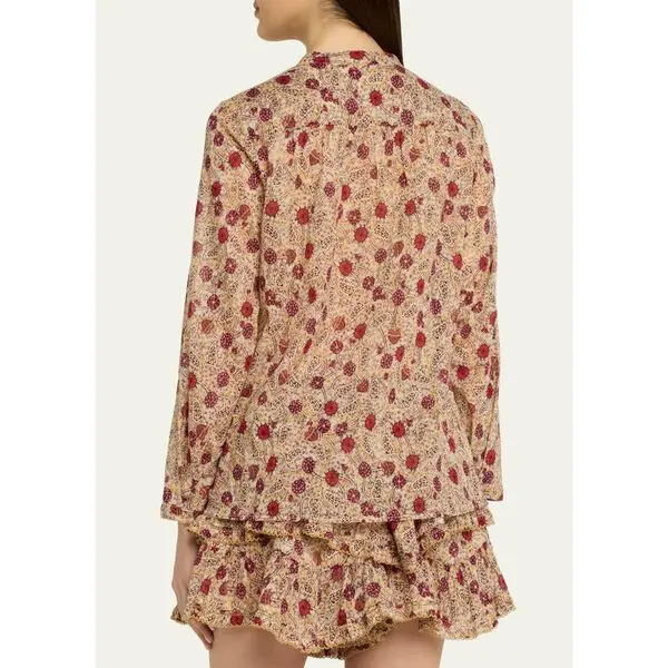 Isabel Marant Étoile Maria Floral Cotton Top - Ecru/raspberry