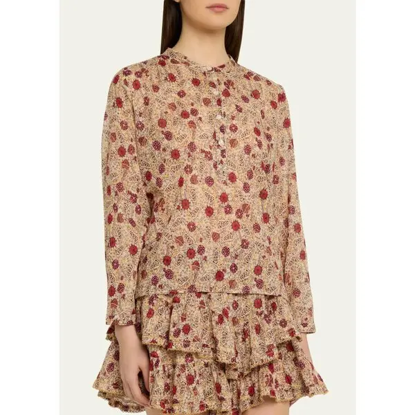 Isabel Marant Étoile Maria Floral Cotton Top - Ecru/raspberry