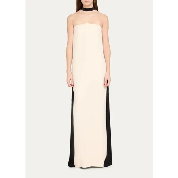 Valentino Garavani Colorblock Silk Choker Strapless-illusion Column Gown