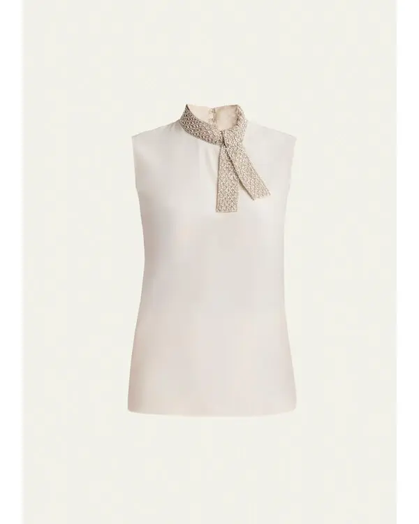 Valentino Garavani Silk Tie Neck Sleeveless Blouse - Vanilla