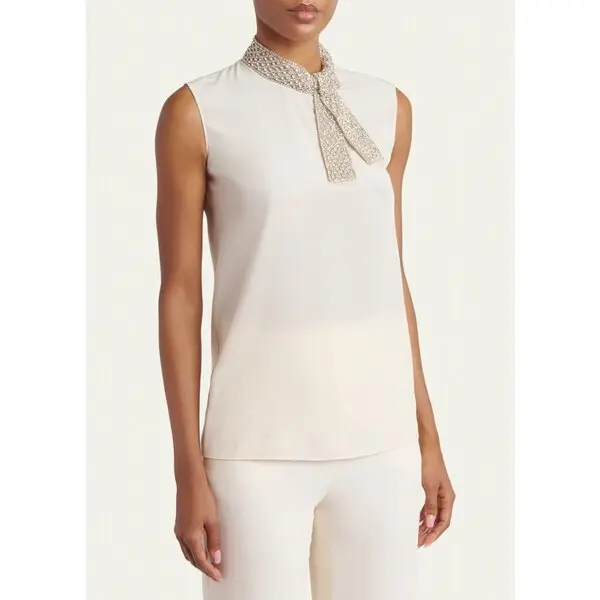 Valentino Garavani Silk Tie Neck Sleeveless Blouse