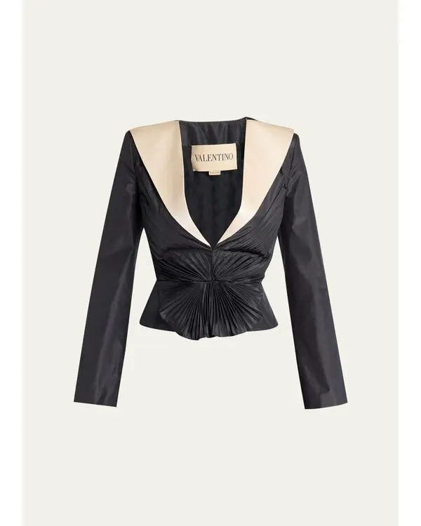 Valentino Garavani Pleated Silk Taffeta Strong-shoulder Jacket