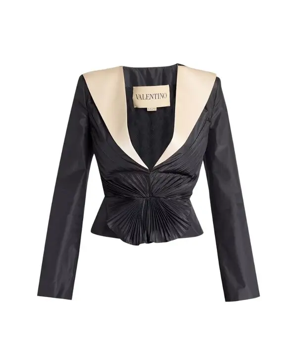 Valentino Garavani Pleated Silk Taffeta Strong-shoulder Jacket - Black