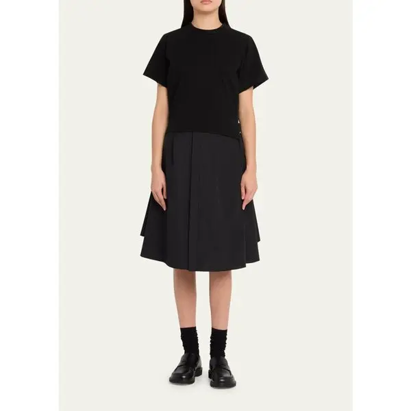 Sacai Cotton Poplin X Knit Shirtdress