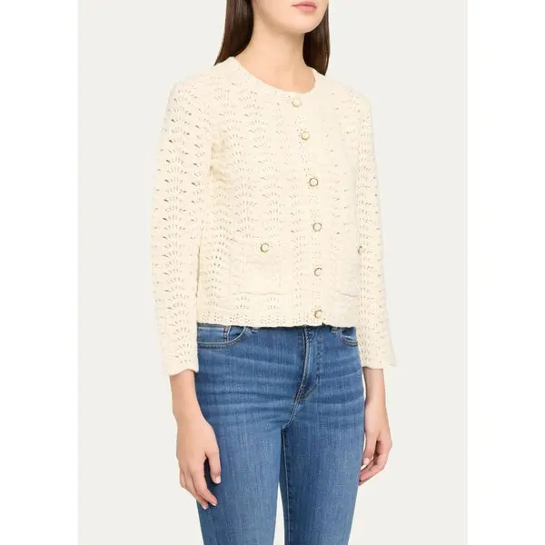 FRAME The Chevron Pointelle Knit Cardigan