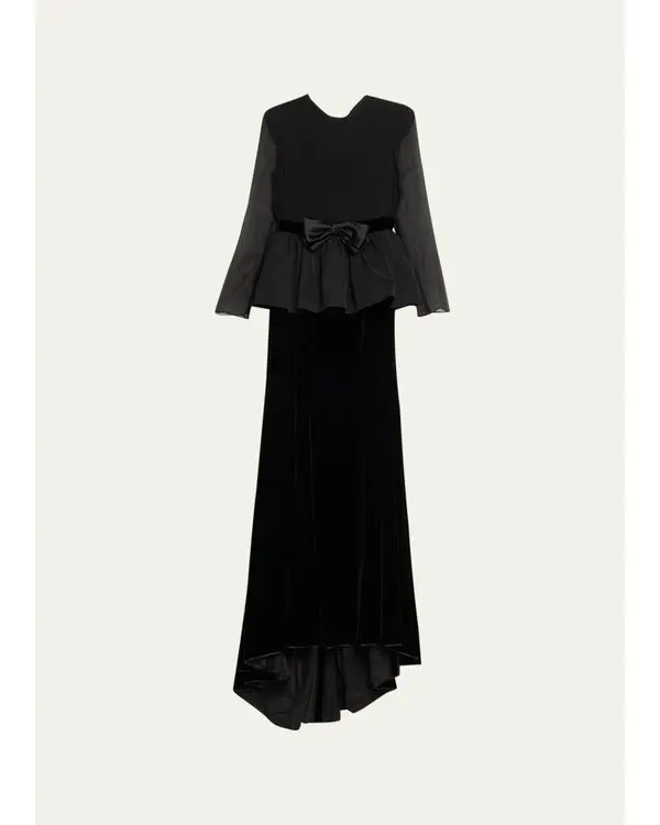 Valentino Garavani Sablé Velvet Peplum Backless Gown