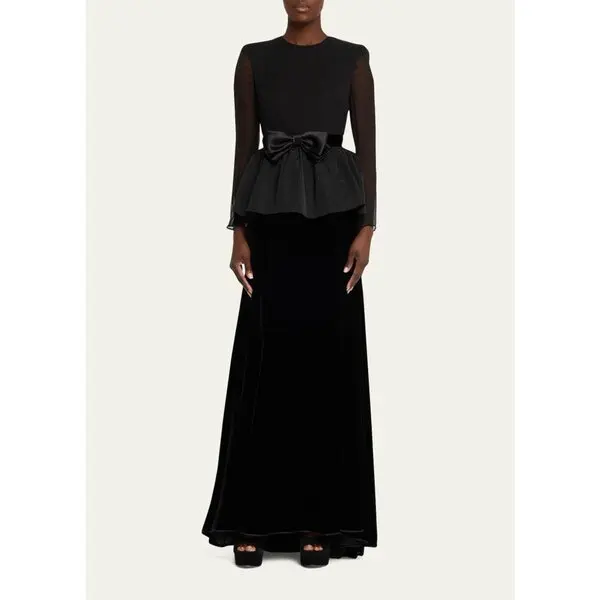 Valentino Garavani Sablé Velvet Peplum Backless Gown