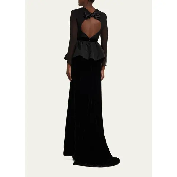 Valentino Garavani Sablé Velvet Peplum Backless Gown