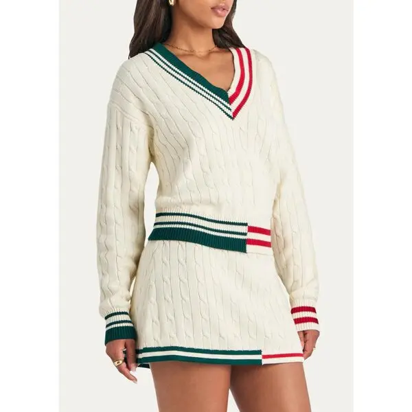 SEROYA Iona Colorblock Cable-knit Sweater