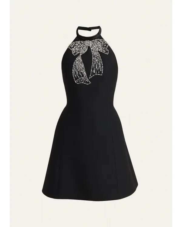 Valentino Garavani Beaded Bow Halter Minidress - Black/silver