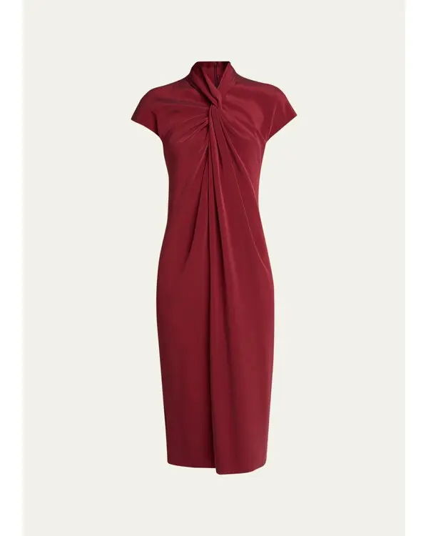Giorgio Armani Draped Twisted-collar Short-sleeve Midi Dress - Solid Ligh