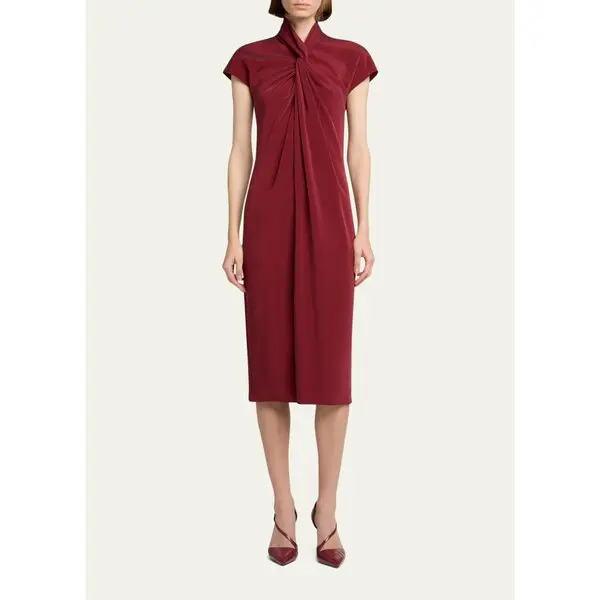 Giorgio Armani Draped Twisted-collar Short-sleeve Midi Dress