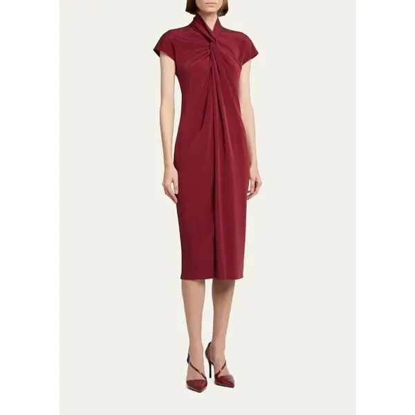 Giorgio Armani Draped Twisted-collar Short-sleeve Midi Dress