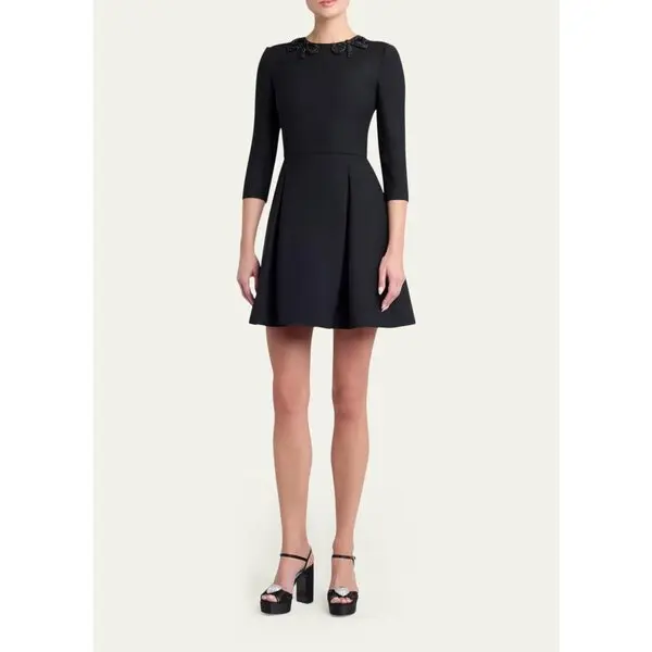 Valentino Garavani Long-sleeve Embroidered Bow Mini Dress