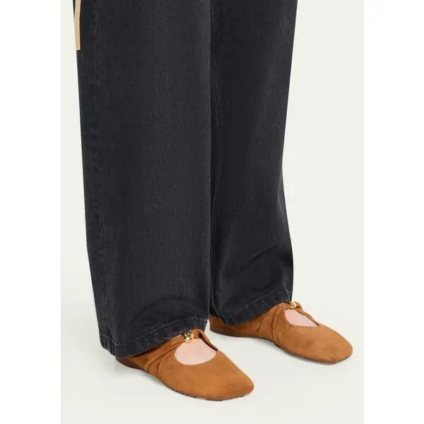 Loewe Pebble Suede Ballerina Flats - Tan