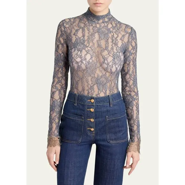 Valentino Garavani Turtleneck Lace Long-sleeve Bodysuit