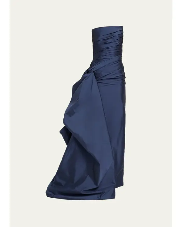 MARMAR HALIM Strapless Draped Taffeta Column Gown
