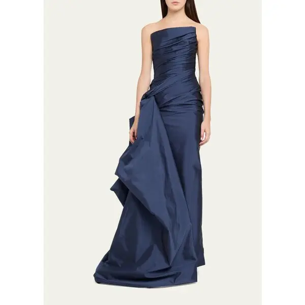 MARMAR HALIM Strapless Draped Taffeta Column Gown