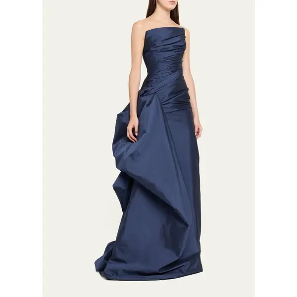 MARMAR HALIM Strapless Draped Taffeta Column Gown