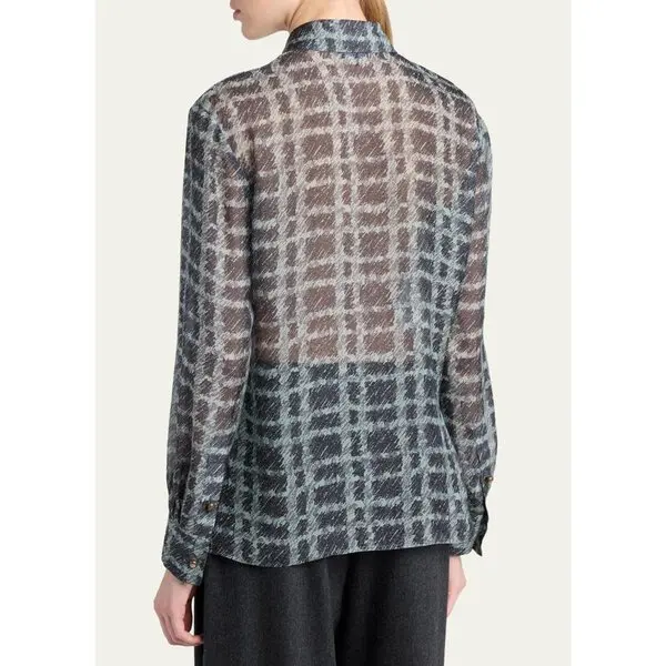 Giorgio Armani Sheer Silk Plaid Button-front Shirt