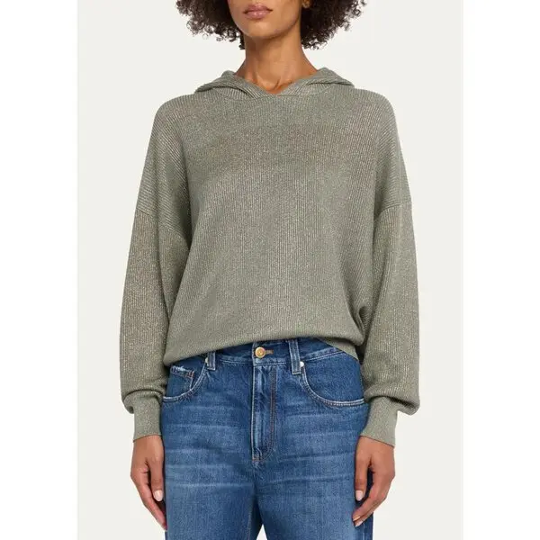 Brunello Cucinelli Sparkle Rib Knit Hooded Sweater