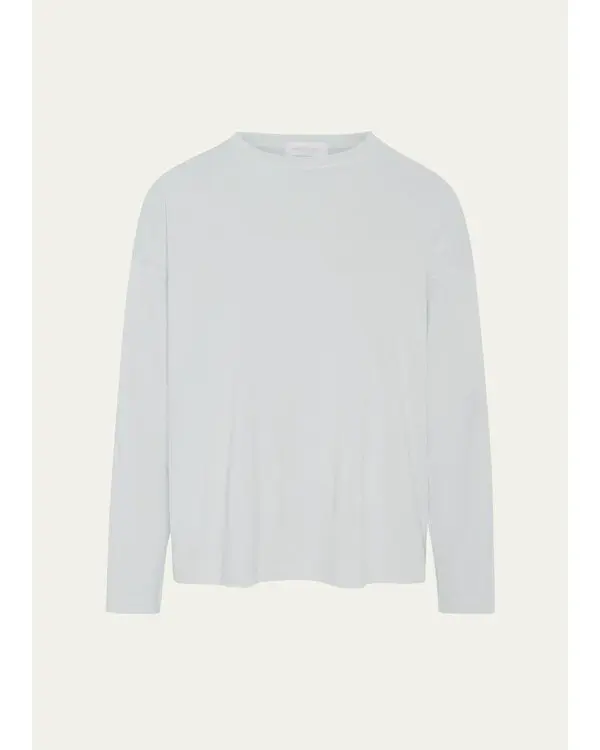 Eskandar Cotton Jersey Long Sleeve Smaller Round Neck Top Mid Length - Silver