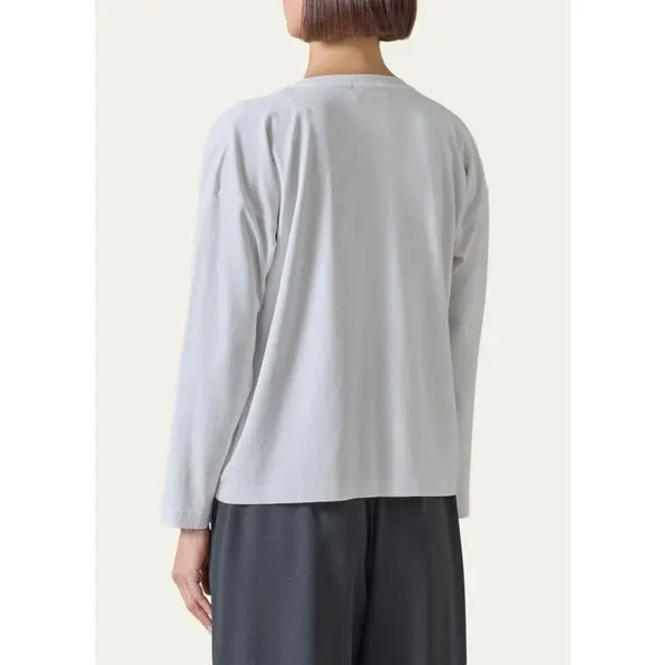 Eskandar Cotton Jersey Long Sleeve Smaller Round Neck Top Mid Length - Silver