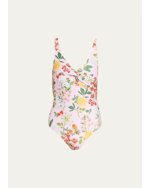 Verandah Twisted Drape Floral One-piece Swimsuit - Blush Multi