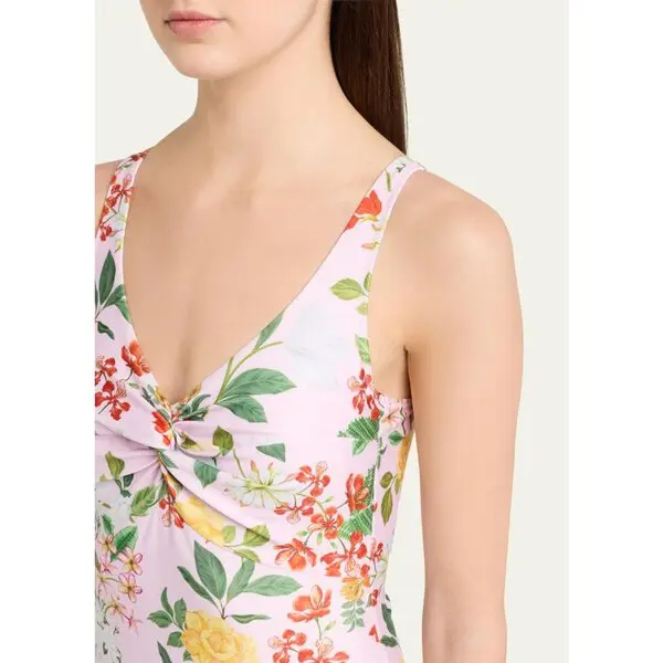 Verandah Twisted Drape Floral One-piece Swimsuit - Blush Multi