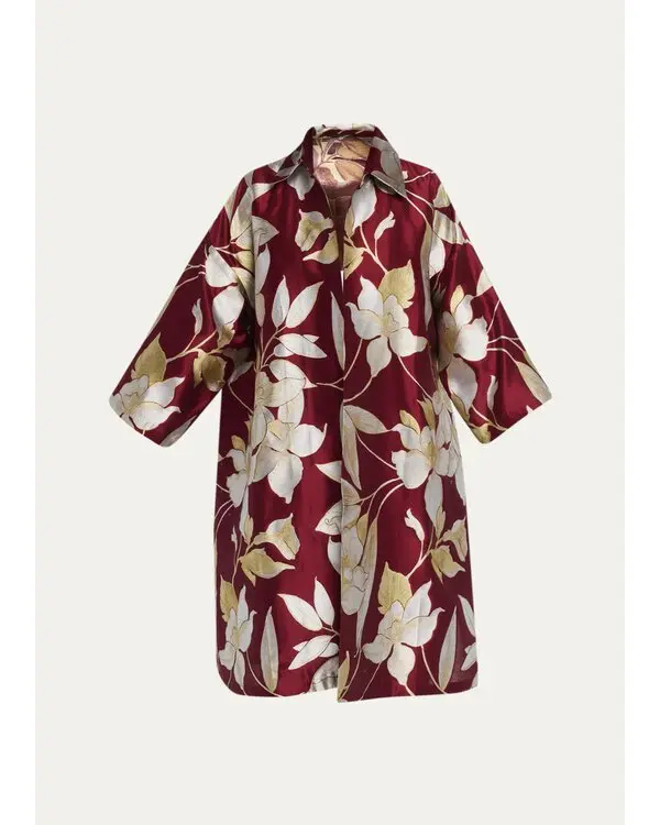 Eskandar Sloped Shoulder Wide A-line Open Jacket With Collar 3/4 Length